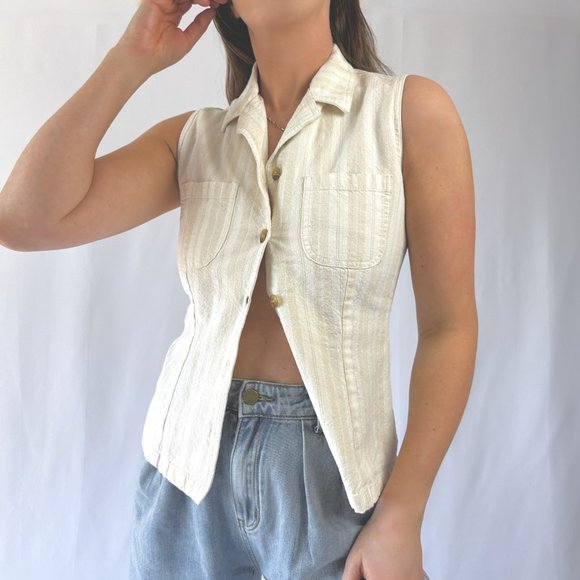 Vintage | Tops | Vintage Neutral Sleeveless Button Down | Poshmark